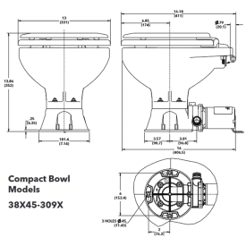 Quiet Flush E2 Marine Toilet - Compact Bowl - Jabsco | Fisheries Supply