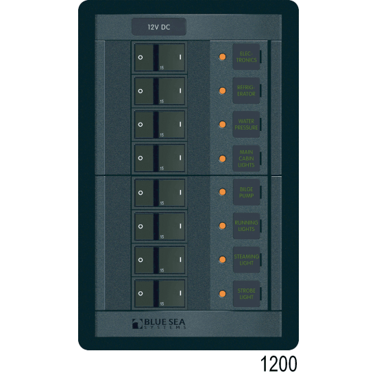 360 Panel System DC Breakers No Meters - 8 Positions - Blue Sea Systems ...