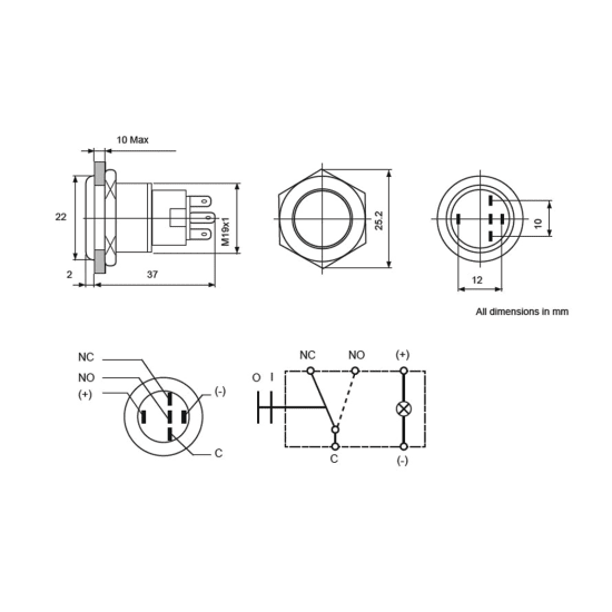 Stainless Steel Push-Button Dash or Panel Switch - LED Indicator