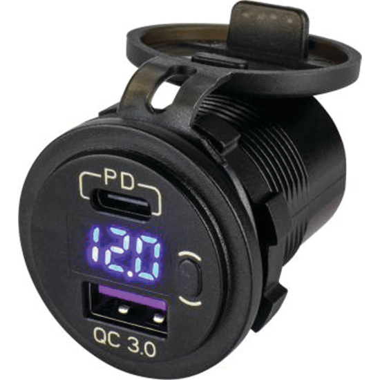 USB 3.0 & USB-C Power Socket With Voltmeter