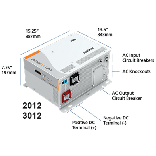 3000W Freedom SW Sine Wave Inverter Chargers - 12 or 24V DC, 120V AC, 75A