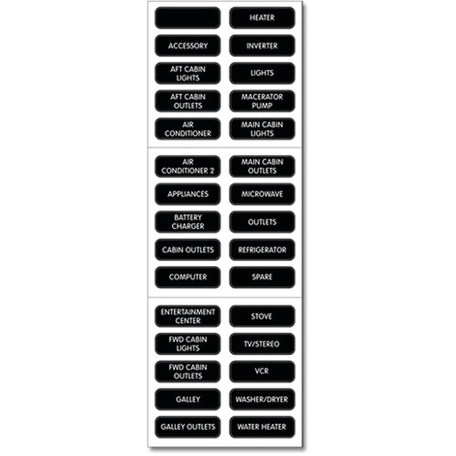 Boat Switch Labels & Marine Electrical Panel Labels | Fisheries Supply