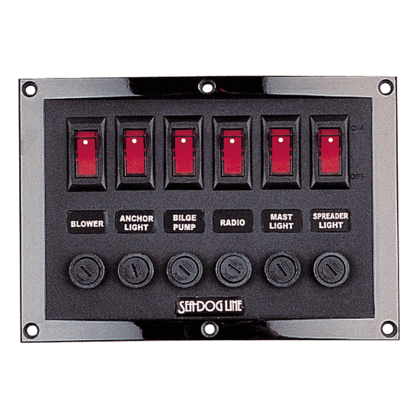4 & 6-Gang Rocker Switch DC Fuse Panel - Sea-Dog Line | Fisheries Supply