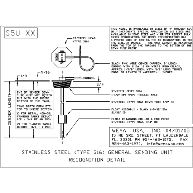 S5U Series - NPT Threaded Fuel/Water Tank Sensor - KUS Americas ...